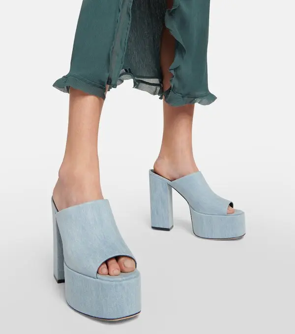 Paris Texas Sasha Denim Platform Mules - Blue