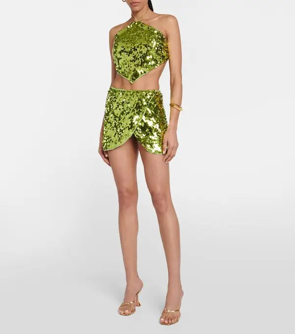 Oseree Sequined Halterneck Crop Top