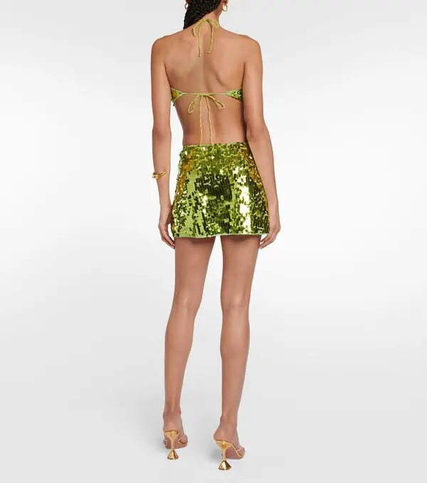 Oseree Sequined Halterneck Crop Top