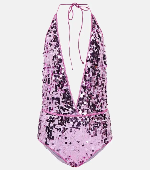 Oseree Sequined Halterneck Swimsuit - Purple