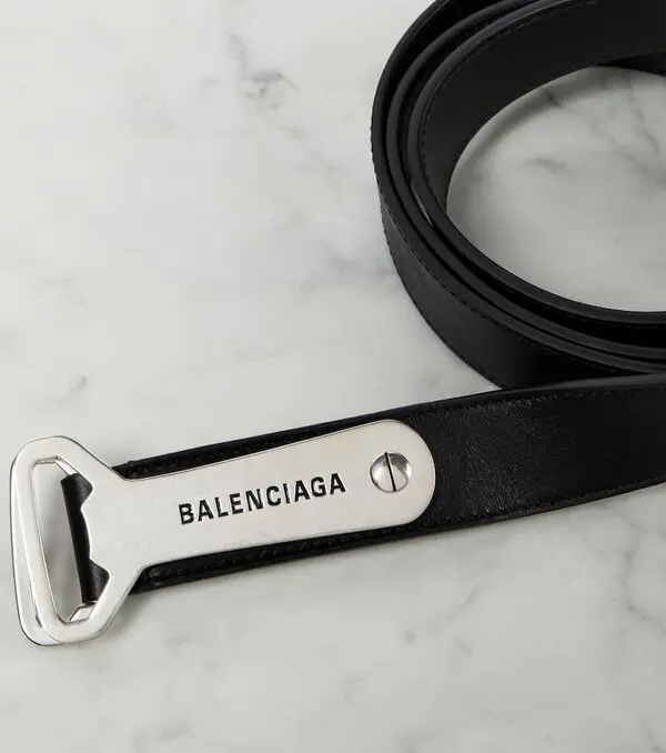 Balenciaga Bottle Opener D-Ring Leather Belt - Black | Editorialist