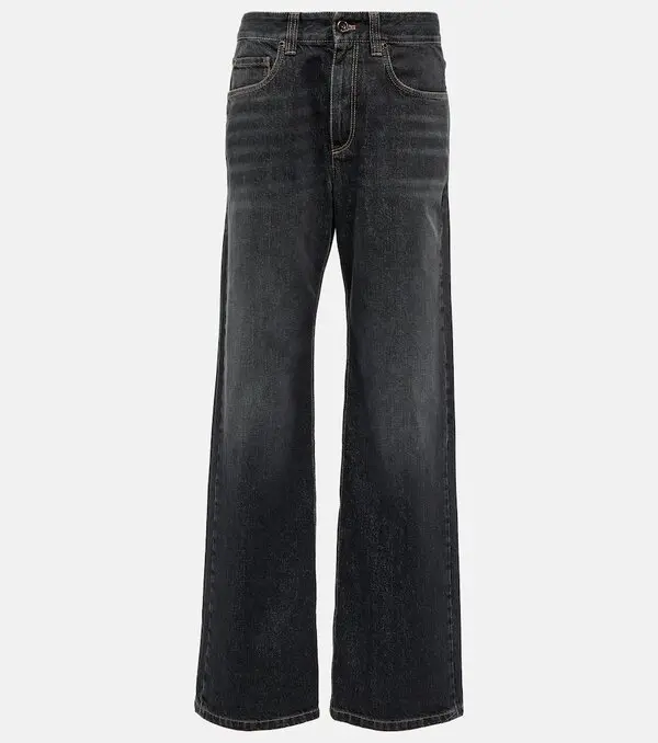 Brunello Cucinelli Embellished Wide-leg Jeans - Grey