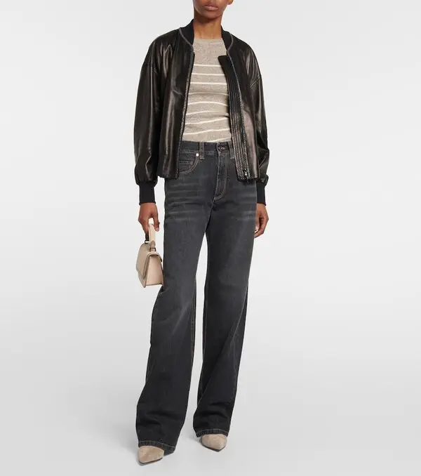 Brunello Cucinelli Embellished Wide-leg Jeans - Grey