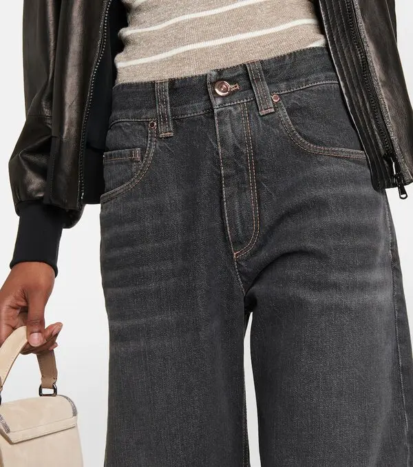 Brunello Cucinelli Embellished Wide-leg Jeans - Grey