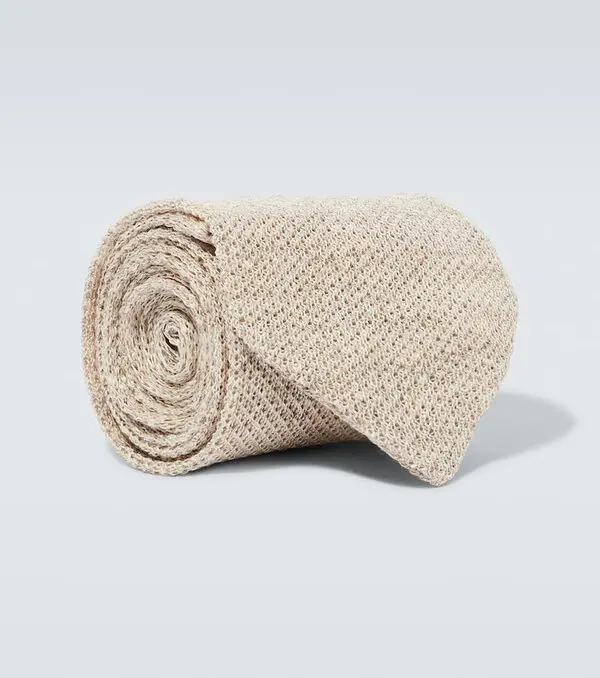 Thom Sweeney Linen Knit Neck Tie - Beige