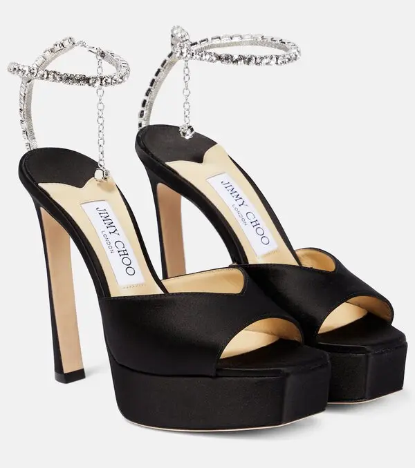 JIMMY CHOO Saeda 125 Embellished Platform Sandals - Black