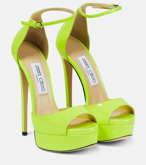 Jimmy Choo Max 150 Patent Leather Platform Sandals In Yellow 40
