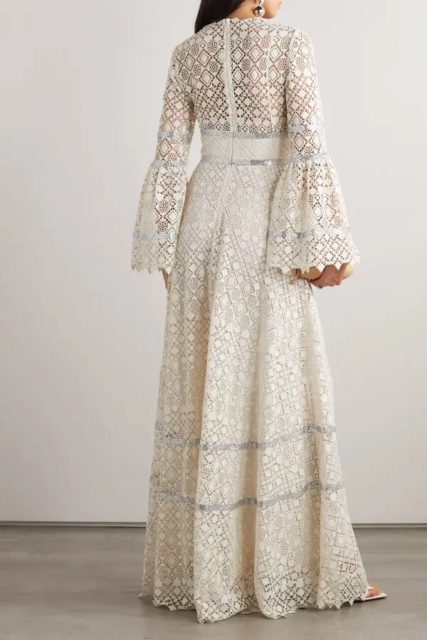 Elie Saab Embellished Guipure Lace Maxi Dress In White - 60% Off |  Editorialist