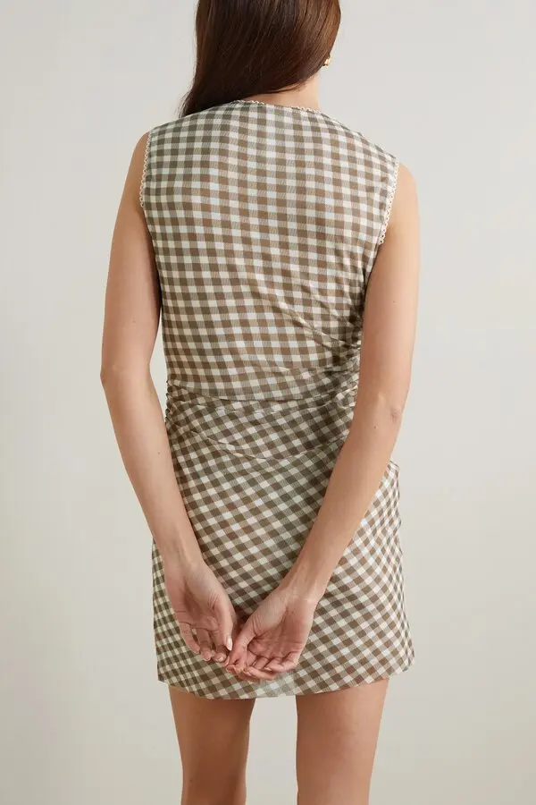 Acne Studios Etwina Ruched Gingham Stretch-knit Mini Dress