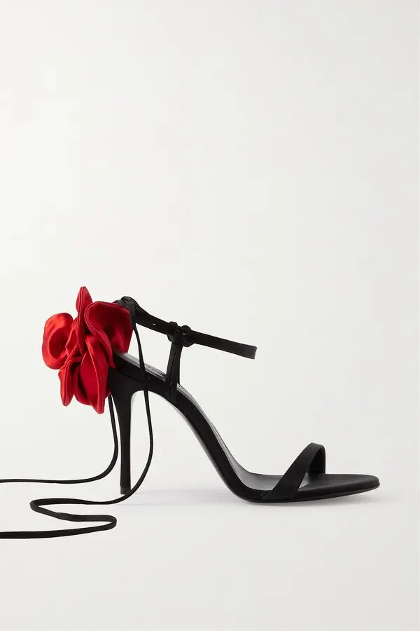 Magda Butrym Appliquéd Lace-up Satin Sandals - Black