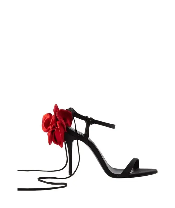 Magda Butrym Appliquéd Lace-up Satin Sandals - Black