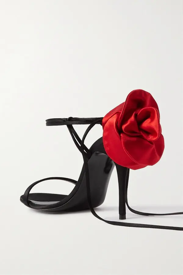 Magda Butrym Appliquéd Lace-up Satin Sandals - Black
