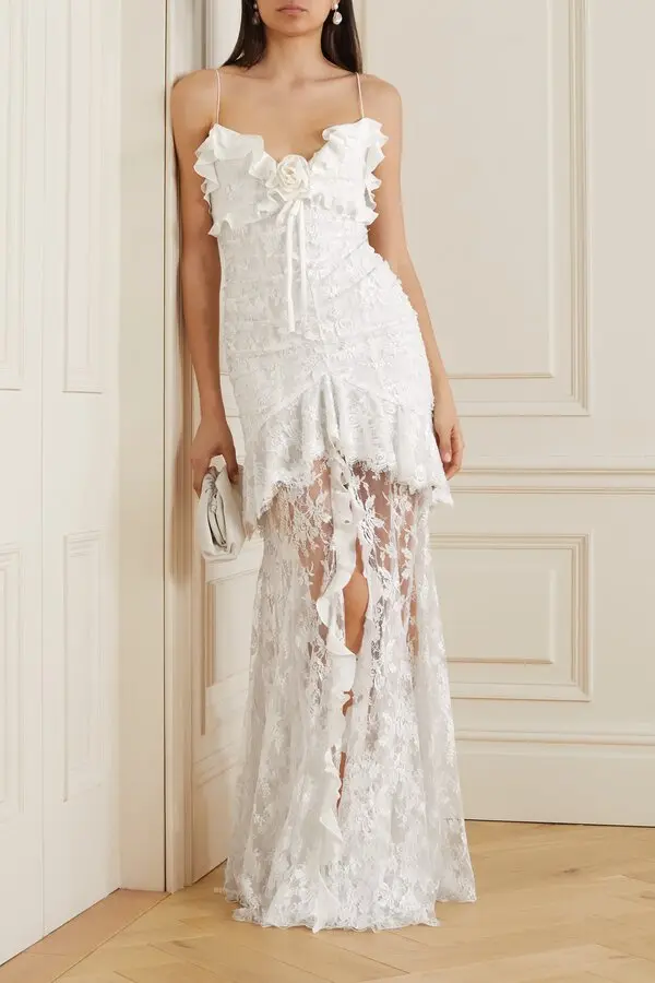 white off the shoulder dress lace White Princess A Line Off the Shoulder White Corset Prom Dress with Lace Ruffles White / 00 main image 1