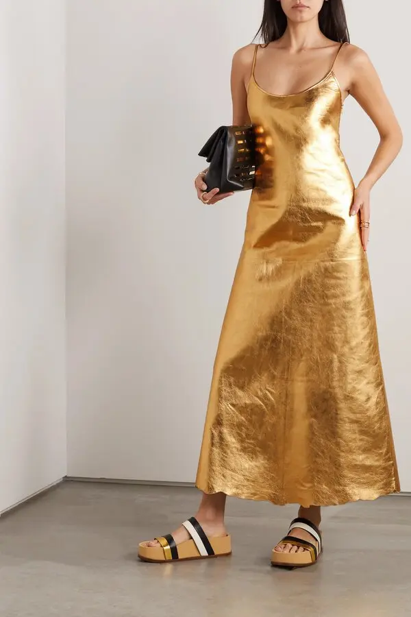 Gabriela Hearst Teles Metallic Leather Maxi Dress In Gold - 70% Off |  Editorialist