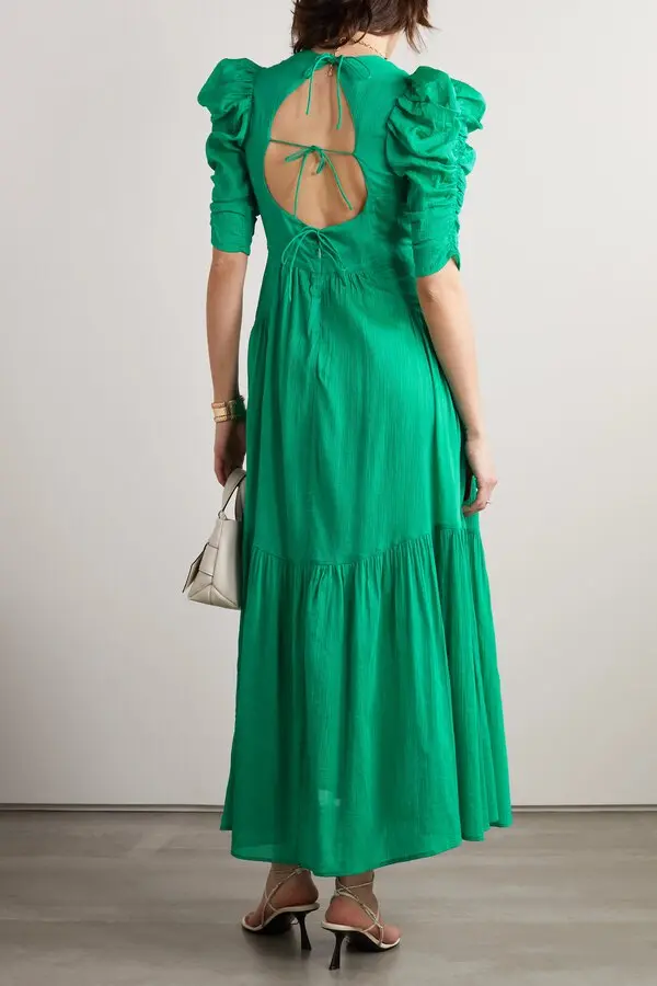 Isabel Marant Bealisa Open-back Ruched Cotton And Silk-blend Crepon Midi Dress