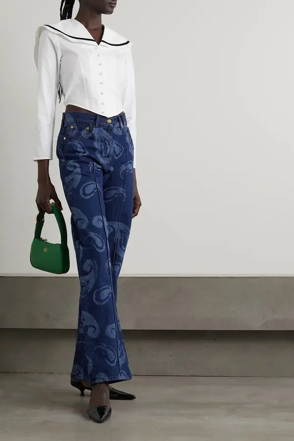 Batsheva Skipper Velvet-trimmed Cotton-poplin Blouse