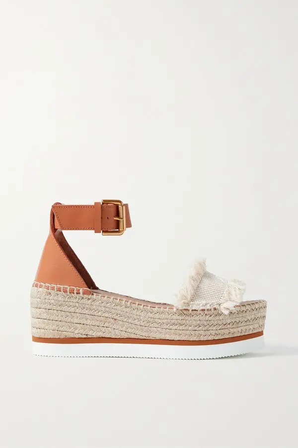 See By Chloé Glyn Fringed Canvas And Leather Espadrille Platform Sandals - Brown