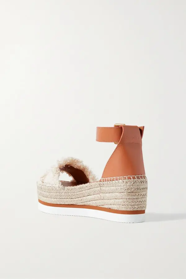 See By Chloé Glyn Fringed Canvas And Leather Espadrille Platform Sandals