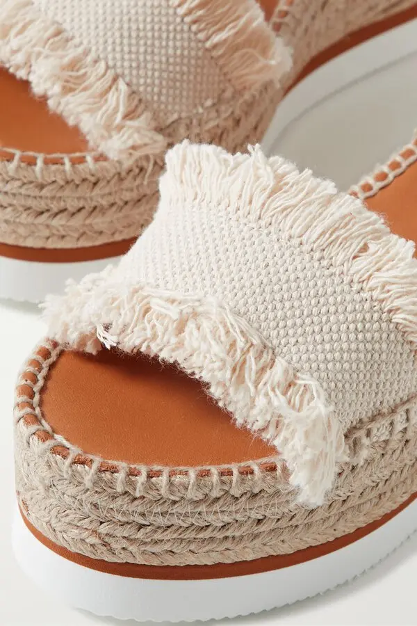 See By Chloé Glyn Fringed Canvas And Leather Espadrille Platform Sandals
