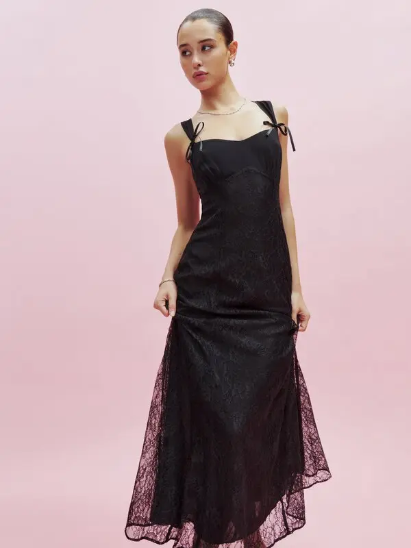 reformation black tie dresses Black Jersey Gathered Maxi Dress – self-portrait main image 0