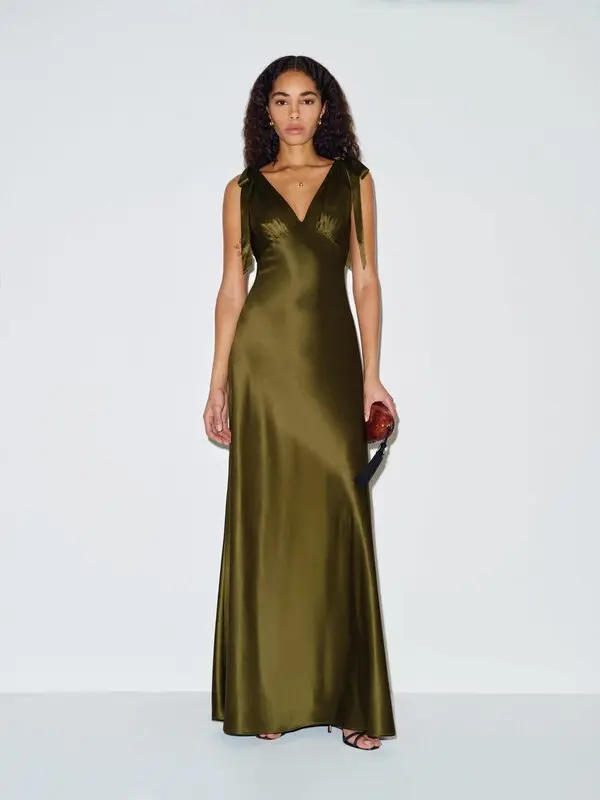REFORMATION Pernille Silk Dress - Green