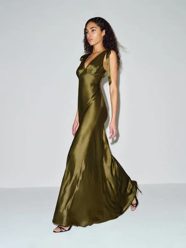 REFORMATION Pernille Silk Maxi Dress - Green