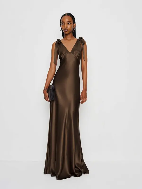 REFORMATION Pernille Silk Dress - Pinecone