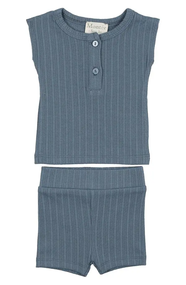 MANIÈRE Ribbed Cotton Tank And Shorts Set - Blue