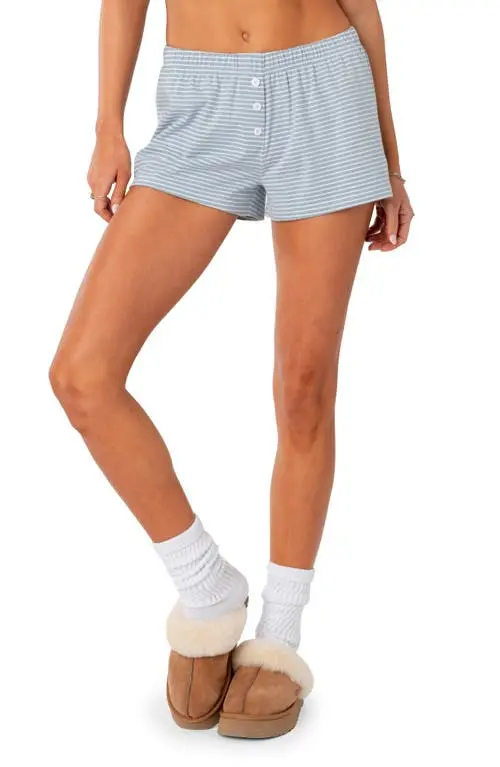 EDIKTED Stripe Stretch Cotton Shorts - Blue