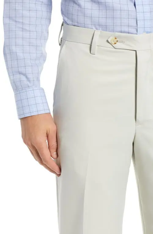 Berle Classic Fit Microfiber Trousers - Stone