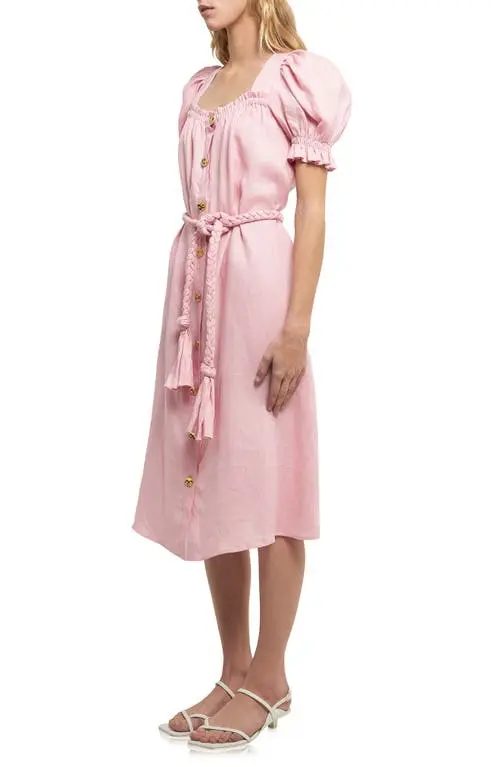 English Factory Puff Sleeve Linen Midi Dress