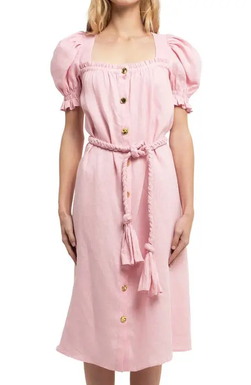 English Factory Puff Sleeve Linen Midi Dress