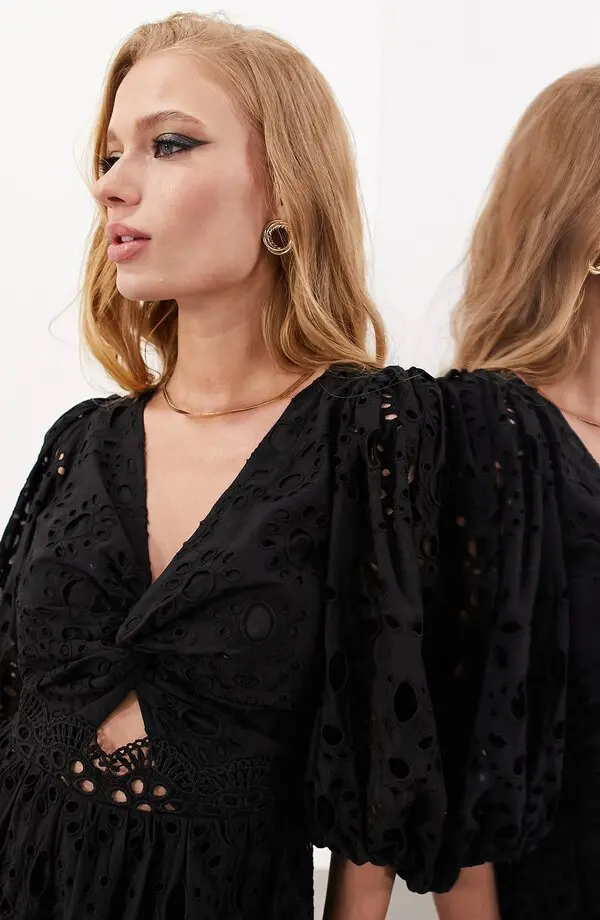 blue dress for baby girl Threadbare Women's Black Short Sleeve Collared Broderie Maxi Shirt Dress main image 0