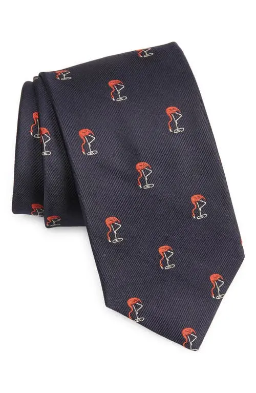 DRAKE'S Flamingo Print Silk Neck Tie