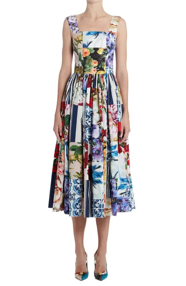 Dolce & Gabbana Patchwork Print Cotton Poplin Fit & Flare Midi Dress In  Multi - 60% Off | Editorialist