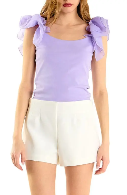 Endless Rose Organza Ruffle Knit Top - Lilac