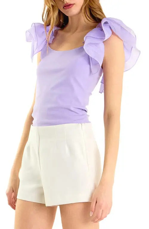 Endless Rose Organza Ruffle Knit Top - Lilac