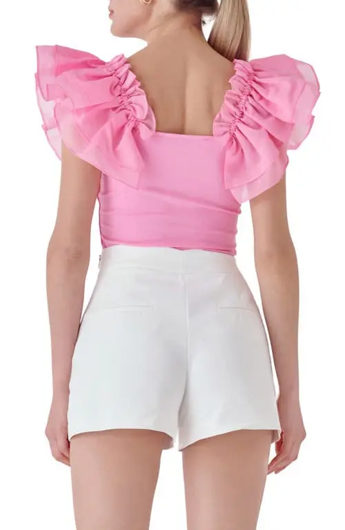 Endless Rose Organza Ruffle Knit Top