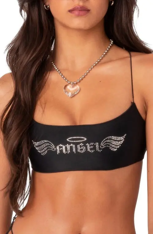 EDIKTED Angel Rhinestone Bikini Top - Black