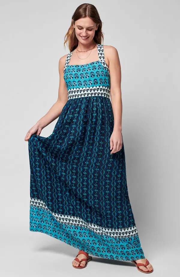 Faherty Brand Gracie Linen Maxi Dress In Blue Bali Bloom - 33% Off |  Editorialist