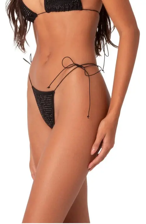 EDIKTED Shimmer Rhinestone Bikini Bottom - Black