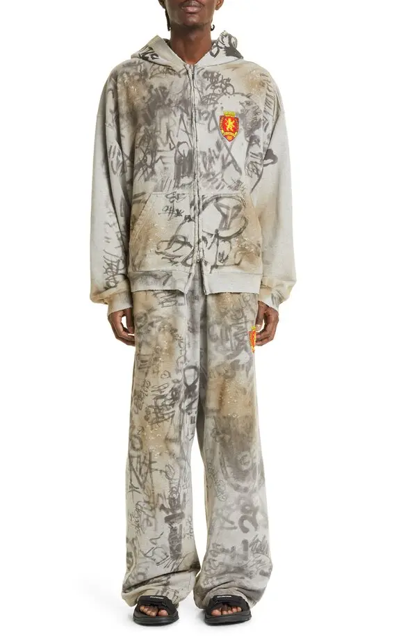 Balenciaga Skater Graffiti Dirty Effect Cotton Fleece Pants