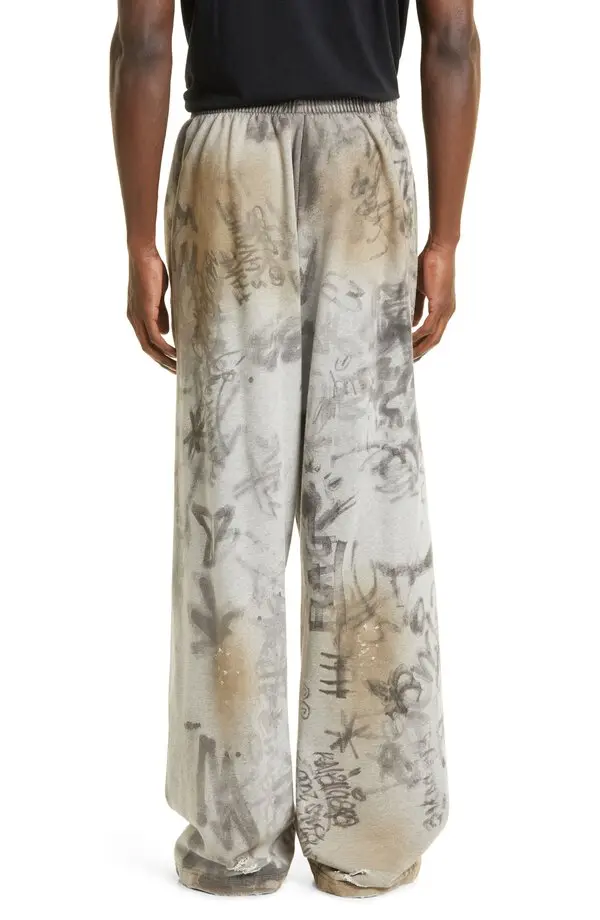 Balenciaga Skater Graffiti Dirty Effect Cotton Fleece Pants