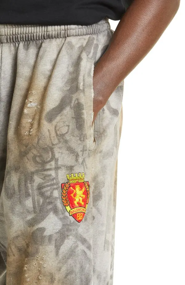 Balenciaga Skater Graffiti Dirty Effect Cotton Fleece Pants