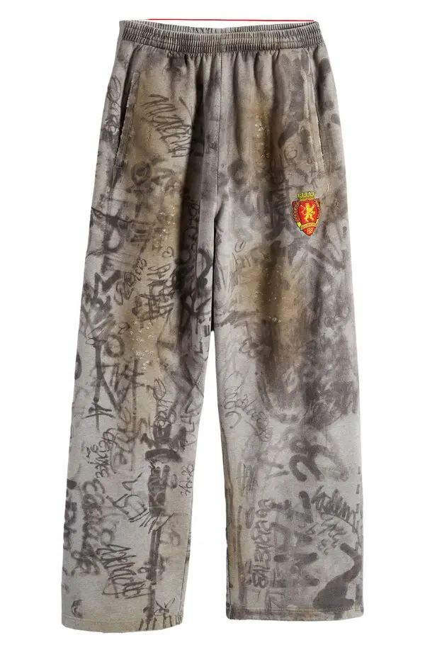 Balenciaga Skater Graffiti Dirty Effect Cotton Fleece Pants