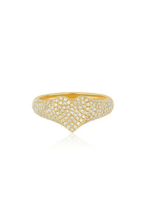 Ef Collection Diamond Heart Signet Ring - 14k Yellow Gold