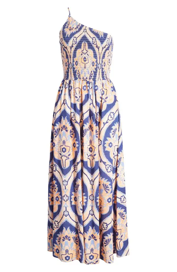 Moon River Smocked One-Shoulder Maxi Dress In Peach Multi - 60% Off |  Editorialist