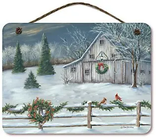 COURTSIDE MARKET White Christmas Barn 12x16 Han Ing Sign - One-color