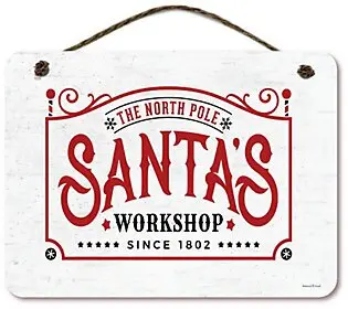 COURTSIDE MARKET Santas Workshop 12x16 Hanging Ign - One-color