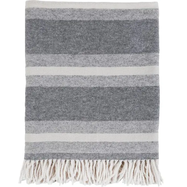 POM POM AT HOME Alpine Stripe Cotton Throw Blanket - Grey/ivory